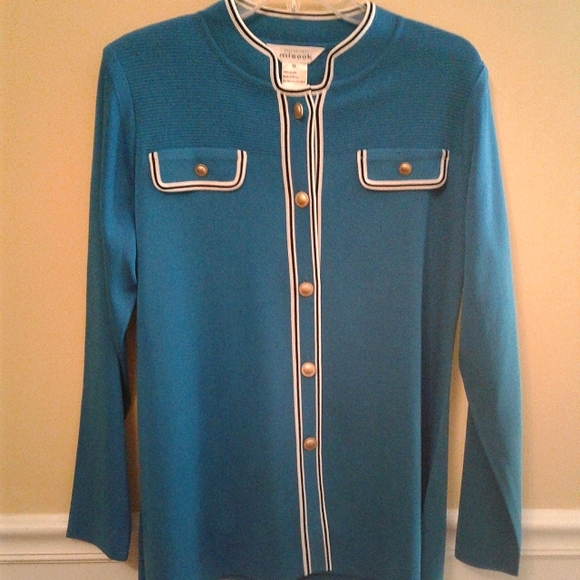 Misook | Sweaters | Misook Womens Cardigan Blue With Black White Trim ...